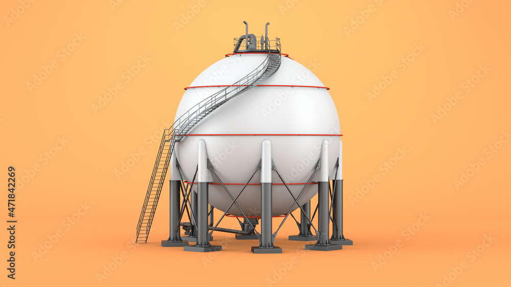 Large industrial spherical Oil tank on an orange background. Gas ...