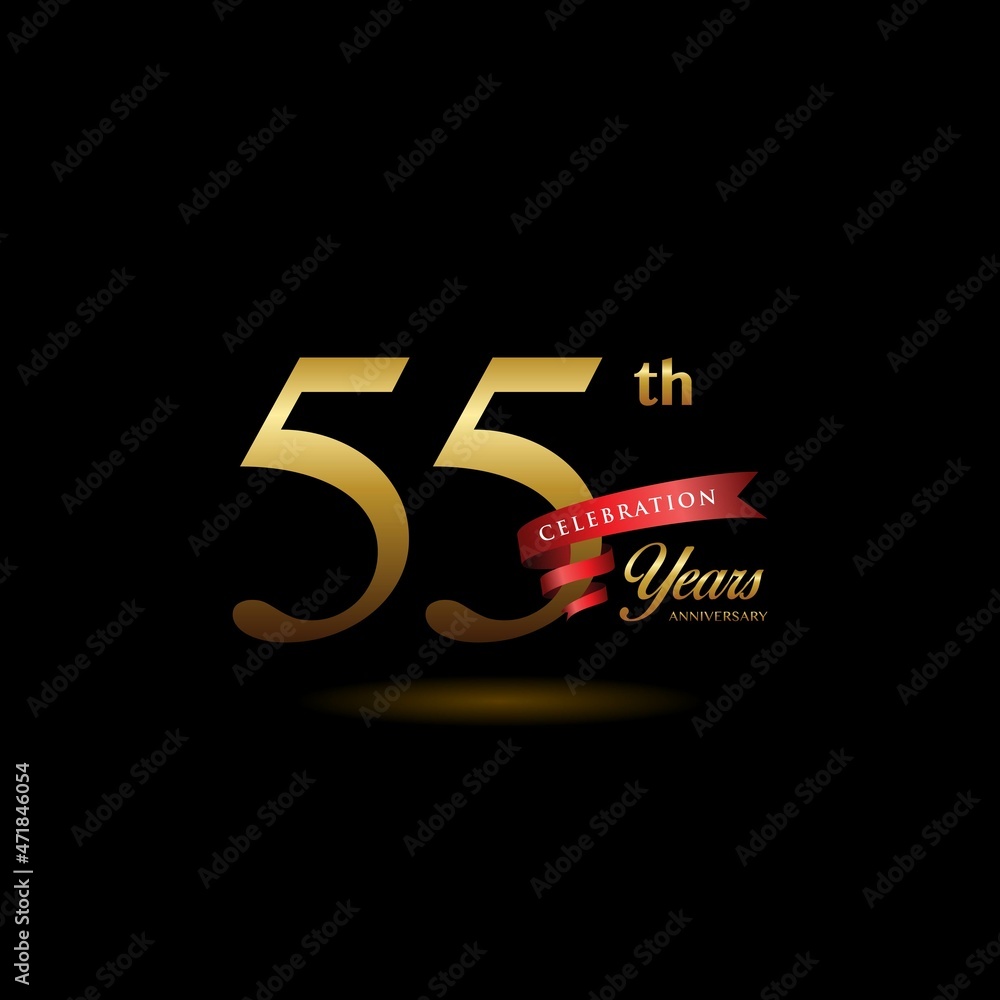 55th anniversary logotype with red ribbon. Golden anniversary ...