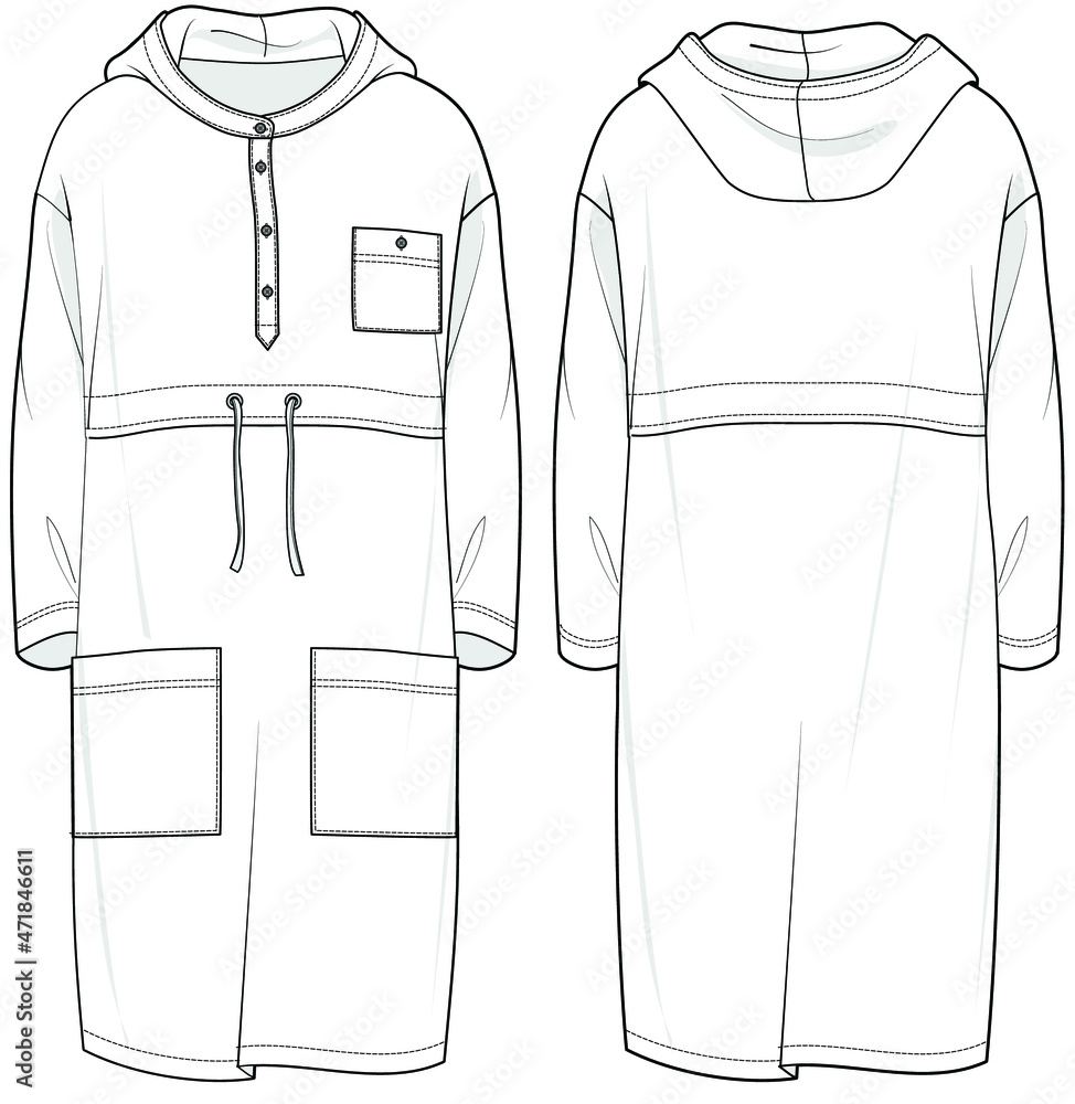 Winter Hoodies Sweater T-shirt Dress Front and Back View. Fashion ...