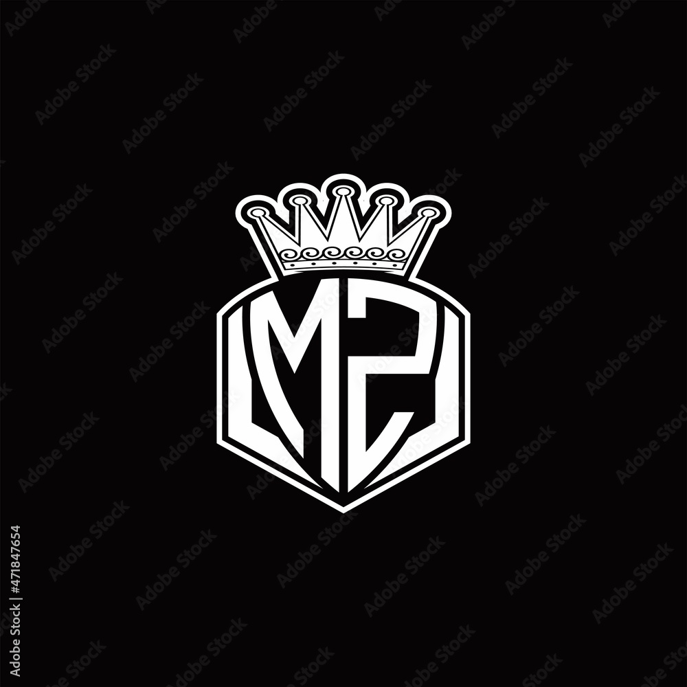 MZ Logo monogram with luxury emblem shape and crown design template ...