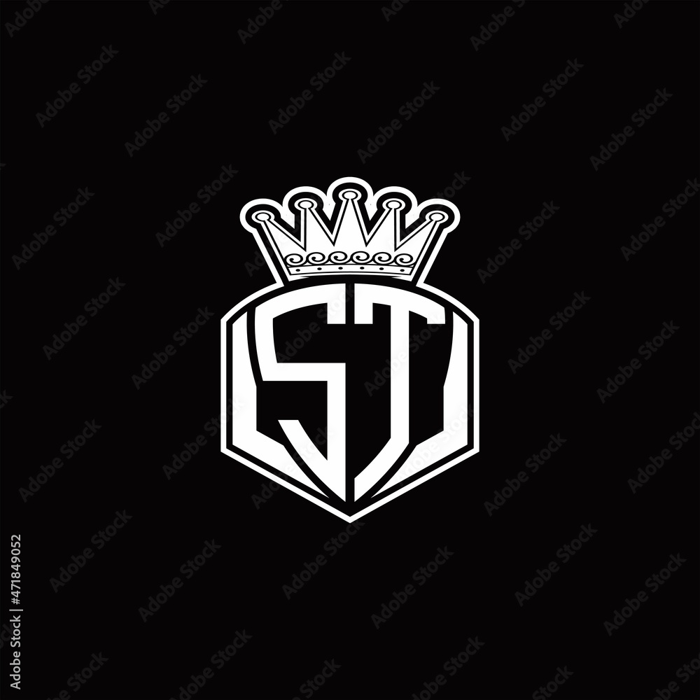 ST Logo monogram with luxury emblem shape and crown design template ...