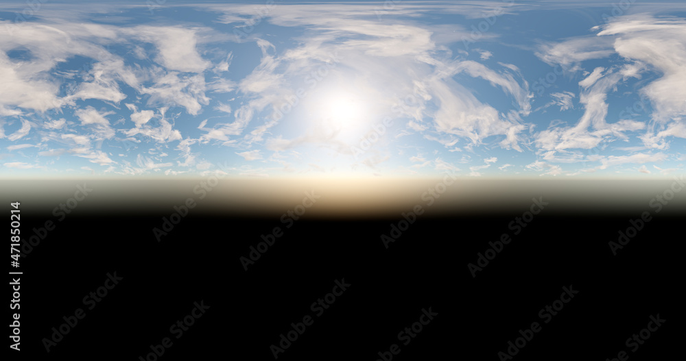 3D rendering. Blue sky with clouds at sunset or sunrise. Environment ...