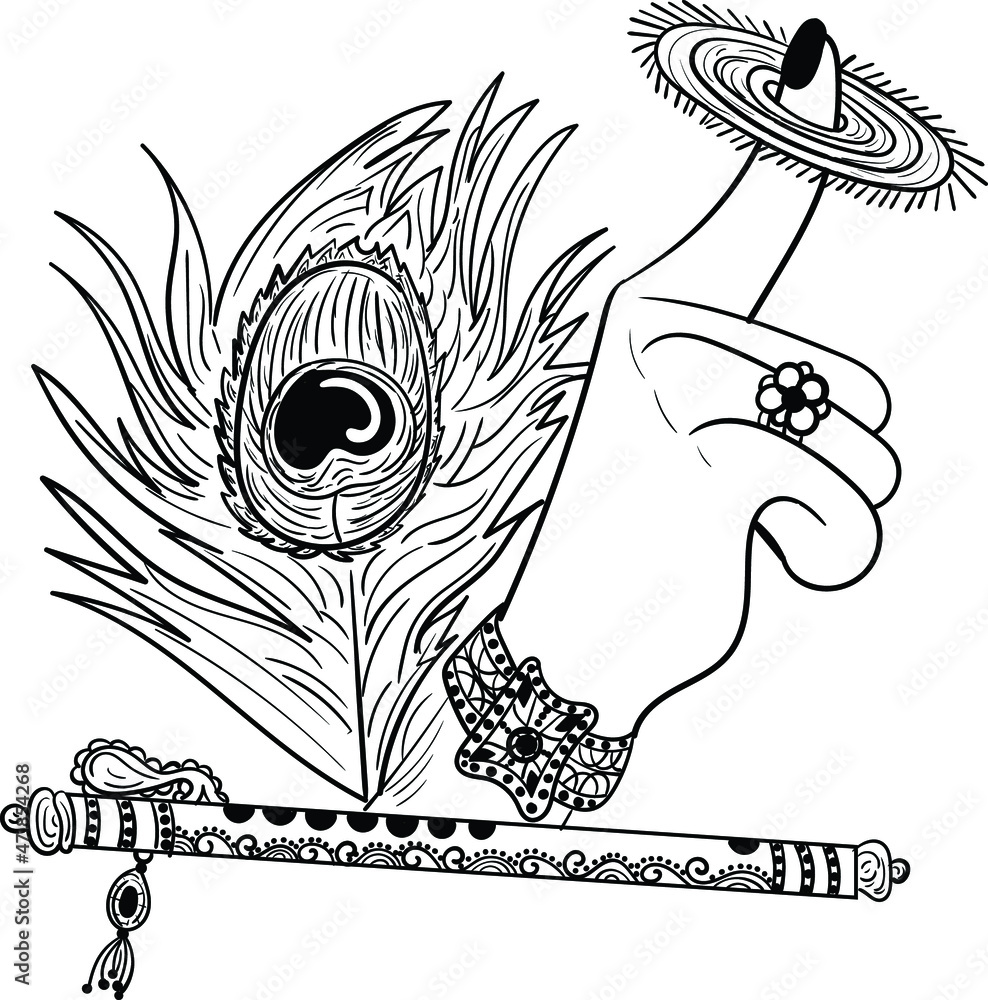 Artistic line drawing of Indian traditional Music Instrument flute with ...