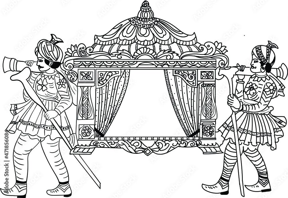 Indian wedding symbol bride in Doli vector line art clip art. Indian ...