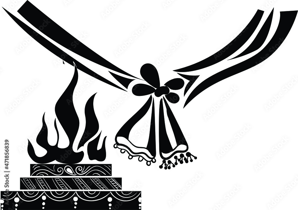 INDIAN WEDDING GROOM AND BRIDE KNOT AND HAWAN VECTOR ILLUSTRATION BLACK ...