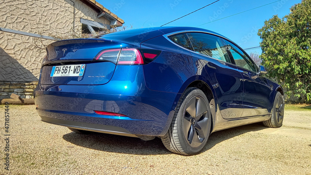 tesla model 3 car rear electric vehicle automotive ev american brand ...