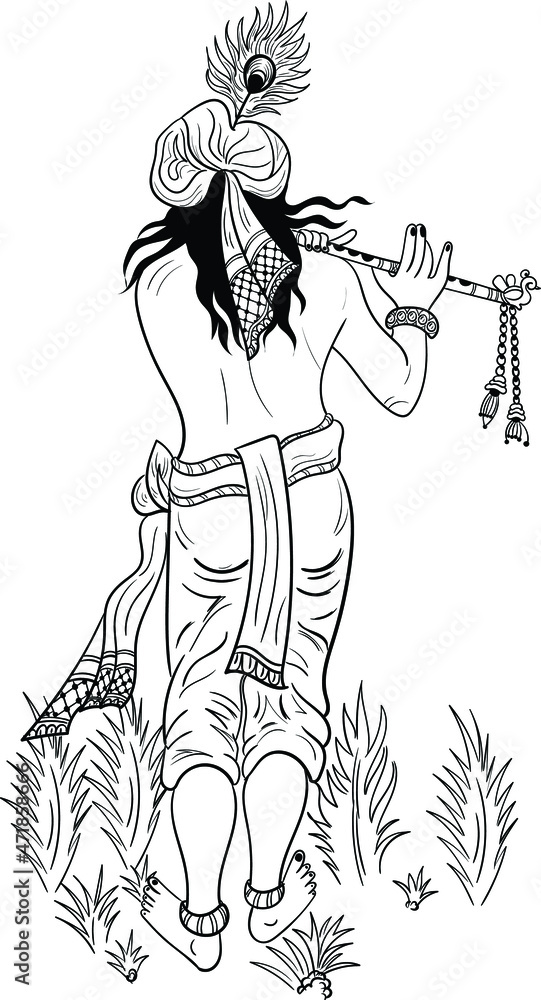 Indian wedding clip art symbol of lord krishna playing flute standing ...