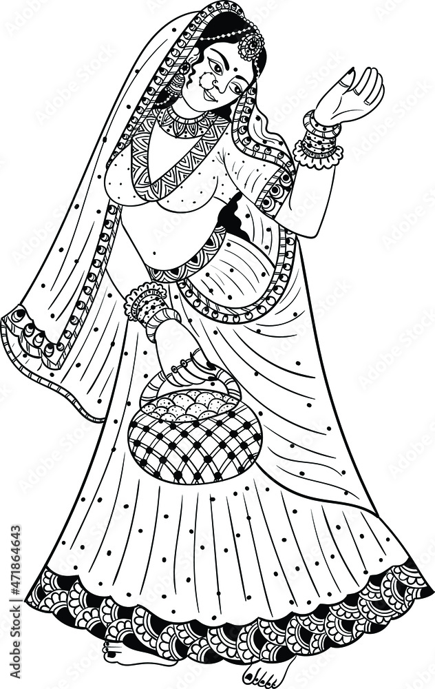 Indian bride black and white line drawing clip art. Indian wedding clip ...