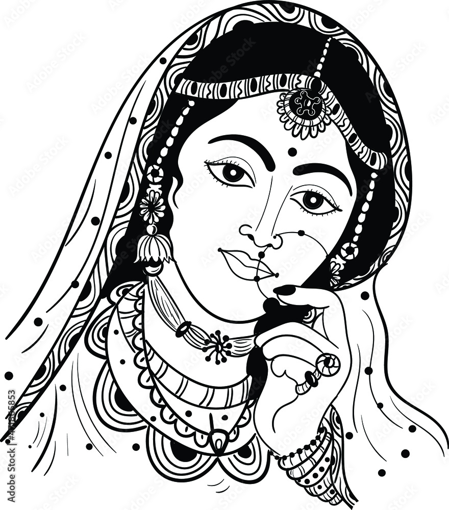 Indian bride black and white line drawing clip art. Indian wedding clip ...