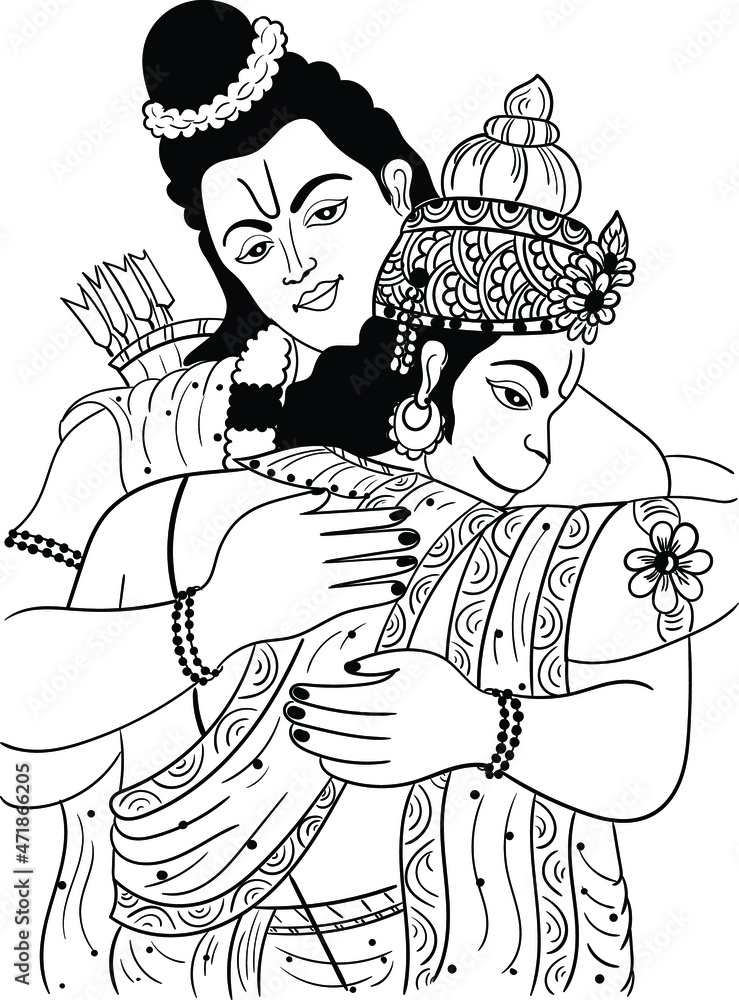 Lord Rama With Hanuman For Happy Ram Navami In Vector Indian Wedding