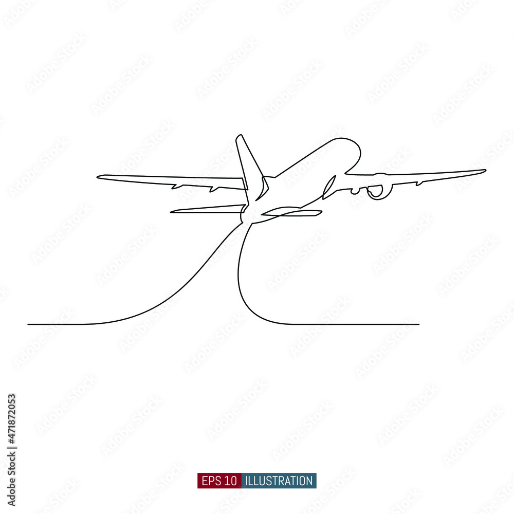 Continuous line drawing of jet plane. Template for your design works ...