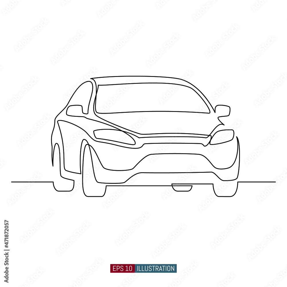 Continuous line drawing of Car. Template for your design works. Vector ...