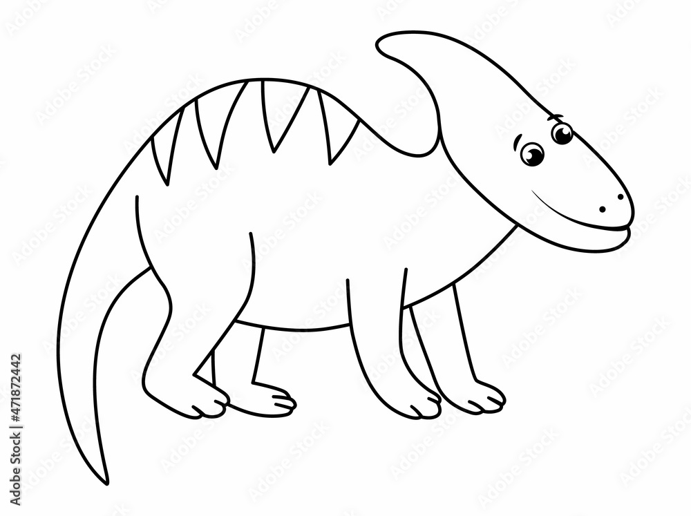Vector cute dinosaur line icon isolated on white background. Funny ...