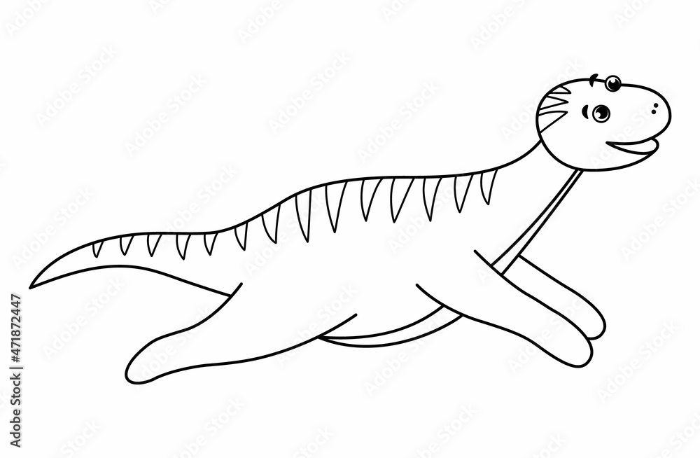 Vector cute dinosaur line icon isolated on white background. Funny ...