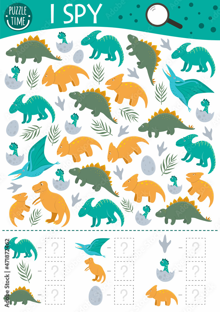 Dinosaur I spy game for kids. Searching and counting prehistoric ...