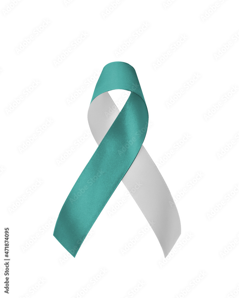 Teal and white ribbon for cervical cancer awareness month in January ...