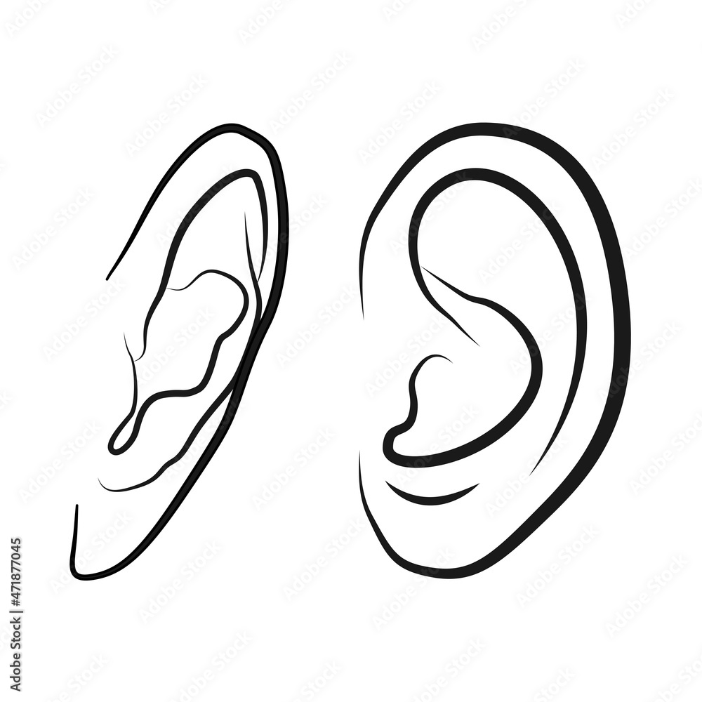 Silhouette ear in simple line style. Ear icon in flat style isolated on ...