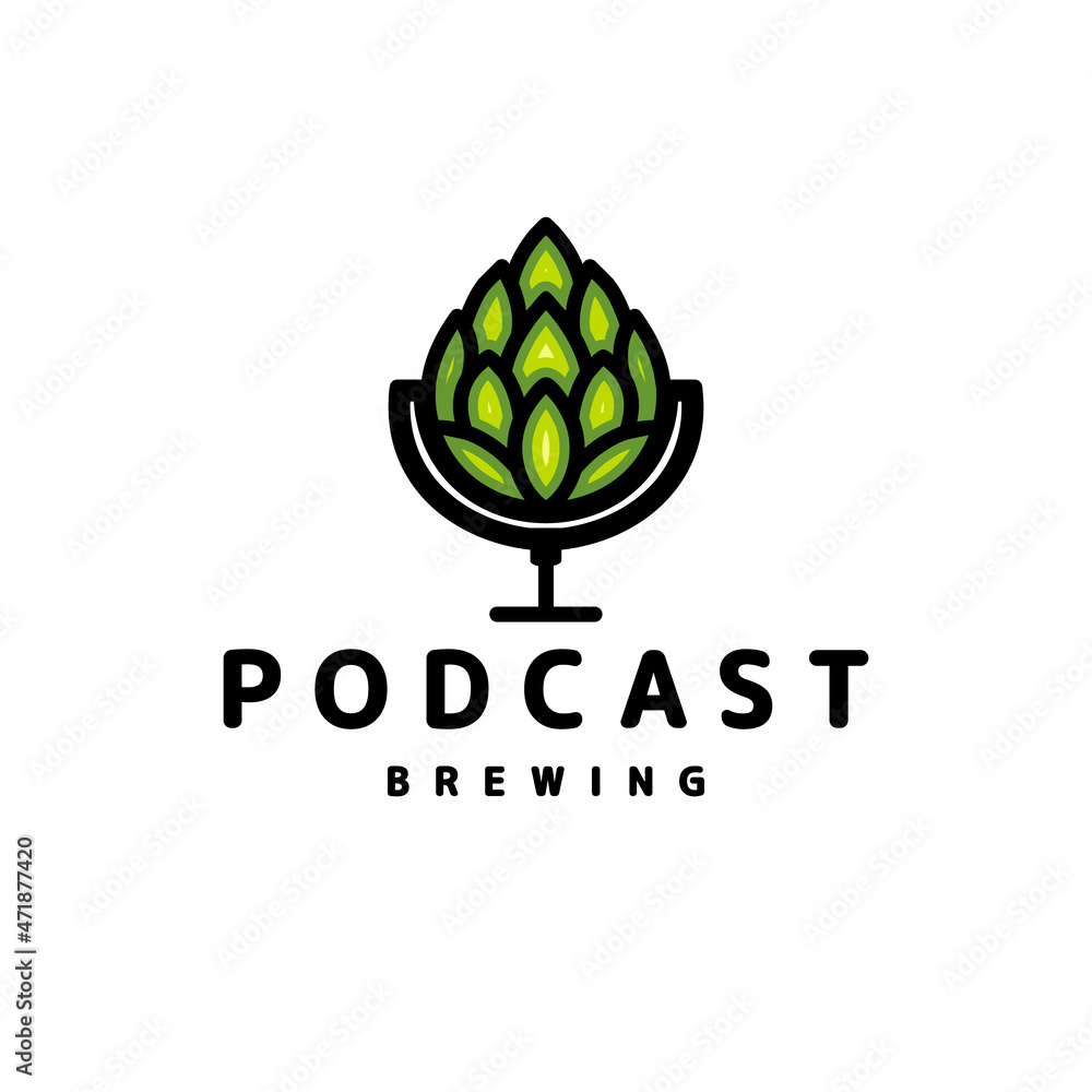 Podcast microphone combination with brewing in background white ...