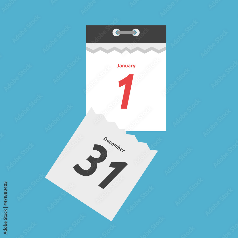 Tear off calendar, December 31, January 1. New Year, holiday ...
