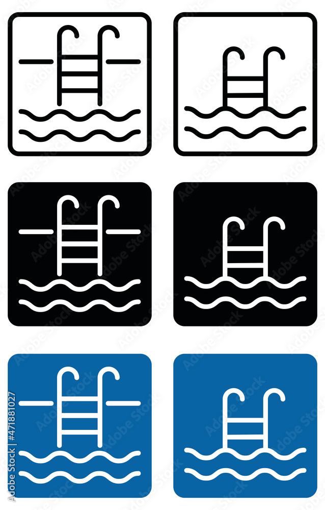 Pool Ladder Pictogram Icon Set - Outline, Silhouette and Blue Stock ...