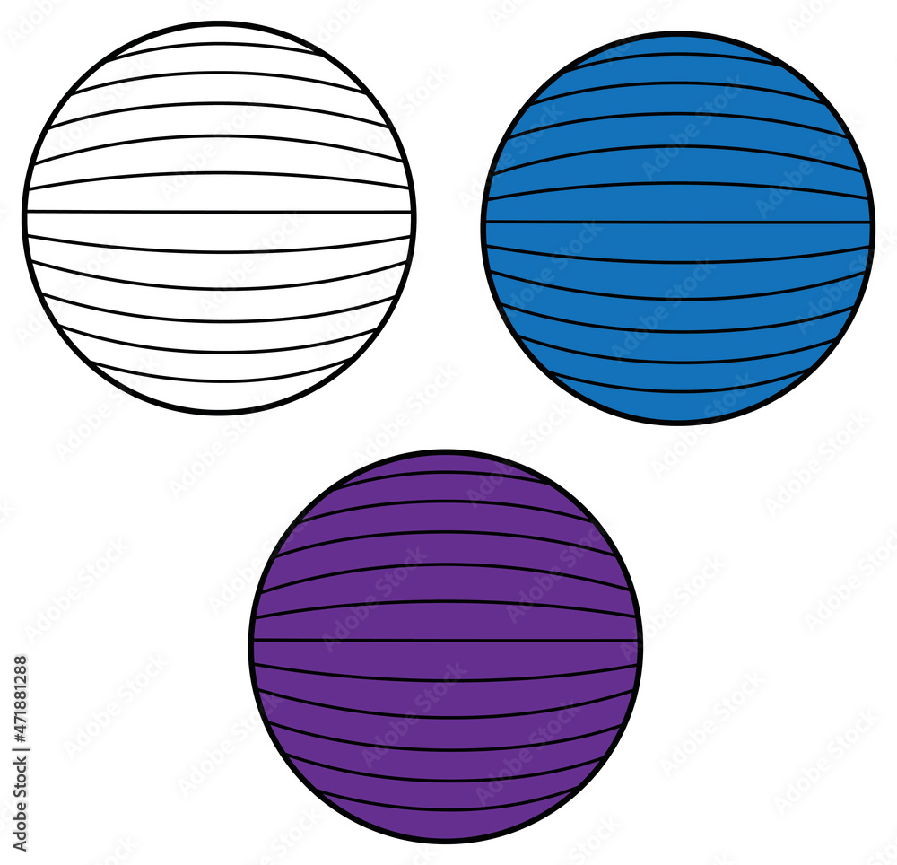 Yoga Exercise Ball Clipart Set - Outline and Color Stock Vector | Adobe ...