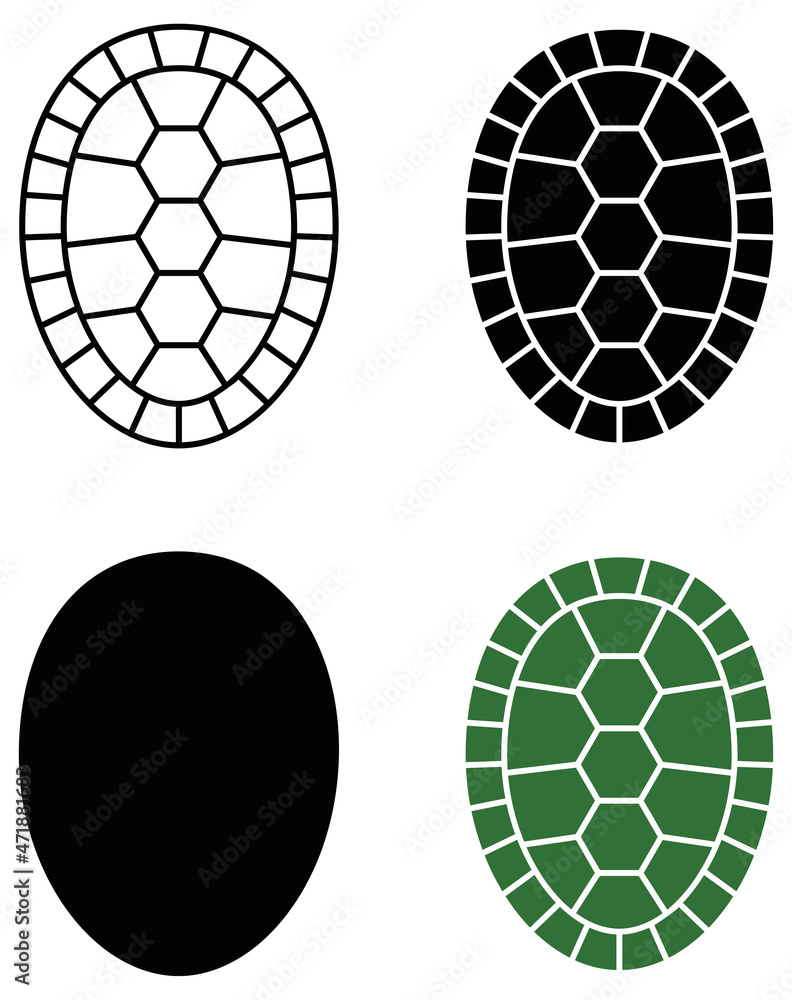 Turtle Shell Clipart Set - Outline, Silhouette and Color Stock Vector ...