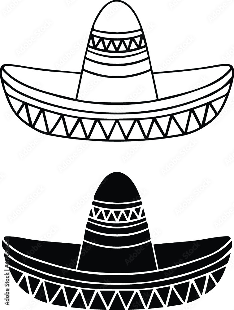 Sombrero Hat Clipart Set Outline And Silhouette Stock Vector Adobe