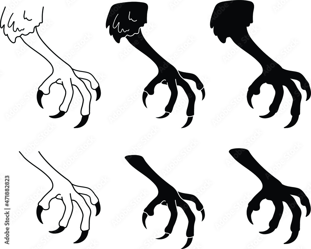 Talon Claw Clipart Set - Outline and Silhouette Stock Vector | Adobe Stock