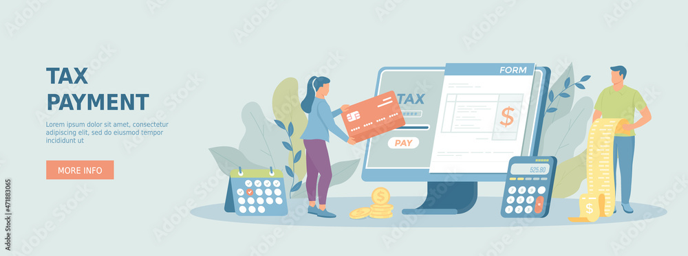 Tax payment. Financial accounting, tax return, optimisation, duty. Man ...