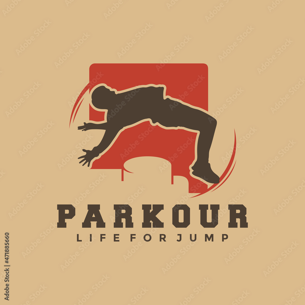 Silhouette Parkour logo vector illustration or emblem template Stock ...