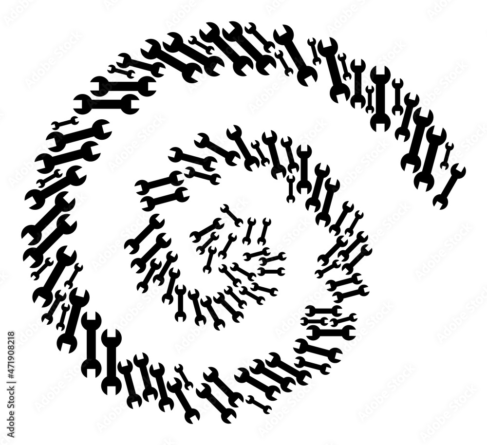 Spanner icon spiral mosaic. Spanner symbols are formed into cycle ...