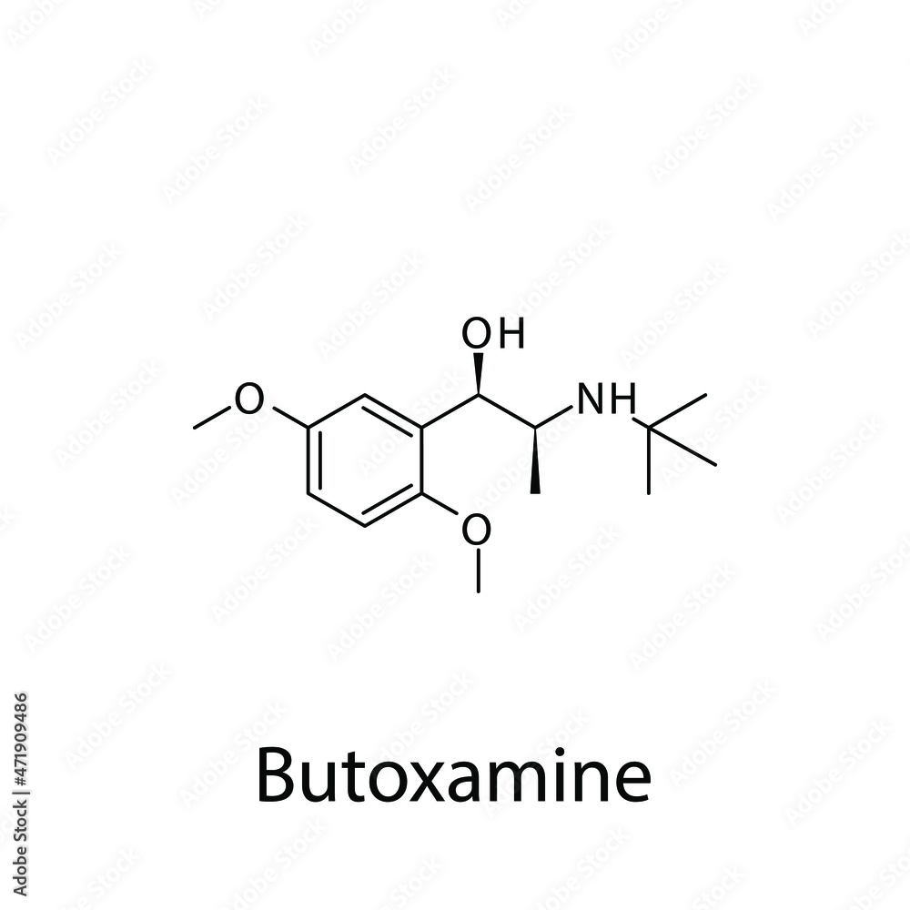 Butoxamine molecular structure, flat skeletal chemical formula. Beta ...