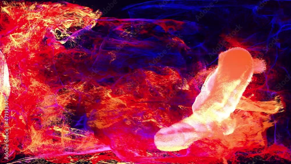 Glow particles spread in camera like Ink effect. Emitter ball emit ...