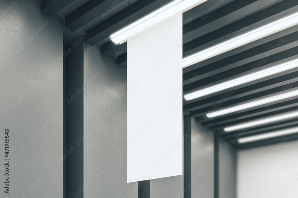 Modern empty white rectangular mock up frame on blurry concrete ...