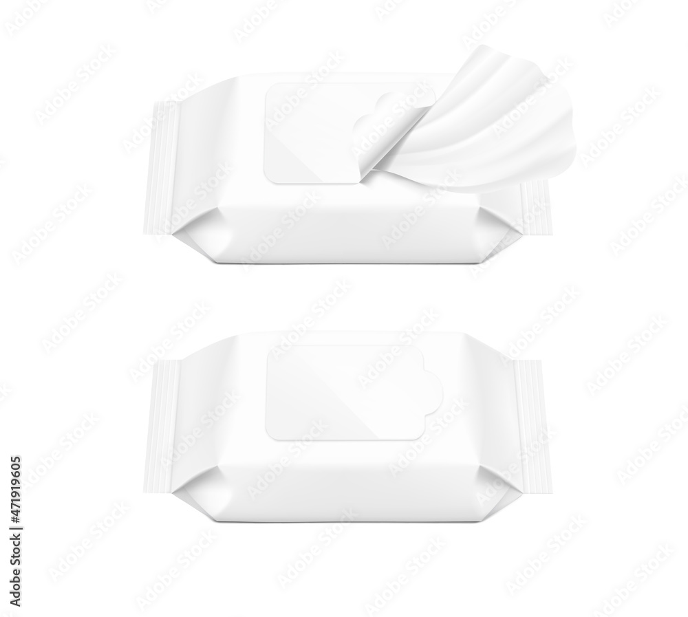 Realistic wet wipes mockups. Vector illustration isolated on white ...
