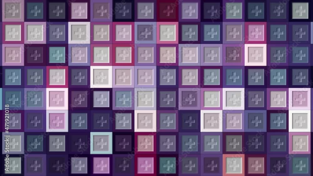 Abstract pink and purple squares with medical crosses shimmering ...