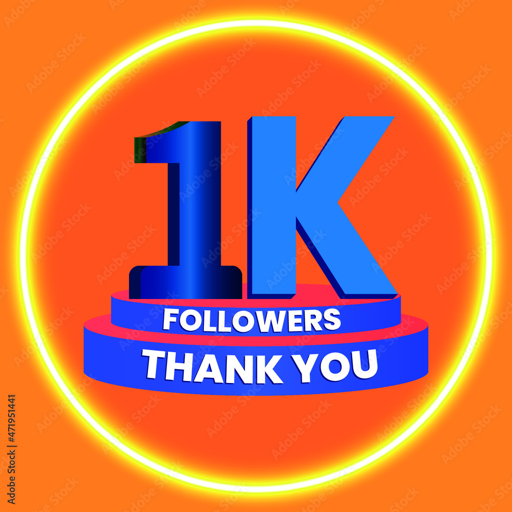 Thank you 1K followers celebration banner. Vector illustration Thank ...