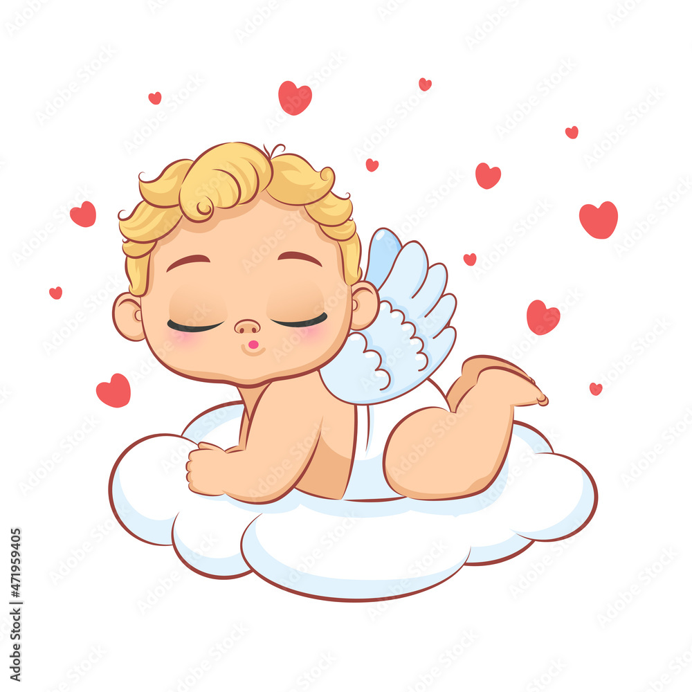 Cute baby cupid on a cloud. Vector cartoon illustration. Stock Vector ...