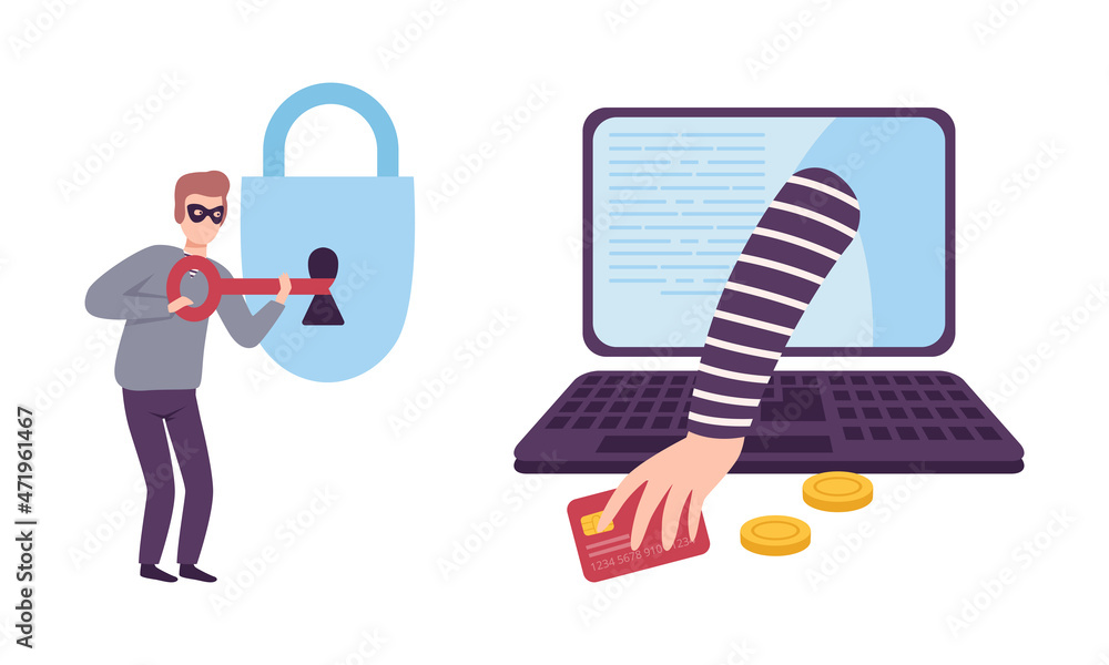 Hacker Stealing Personal Data and Money with Phishing Site Vector Set Stock Vector | Adobe Stock