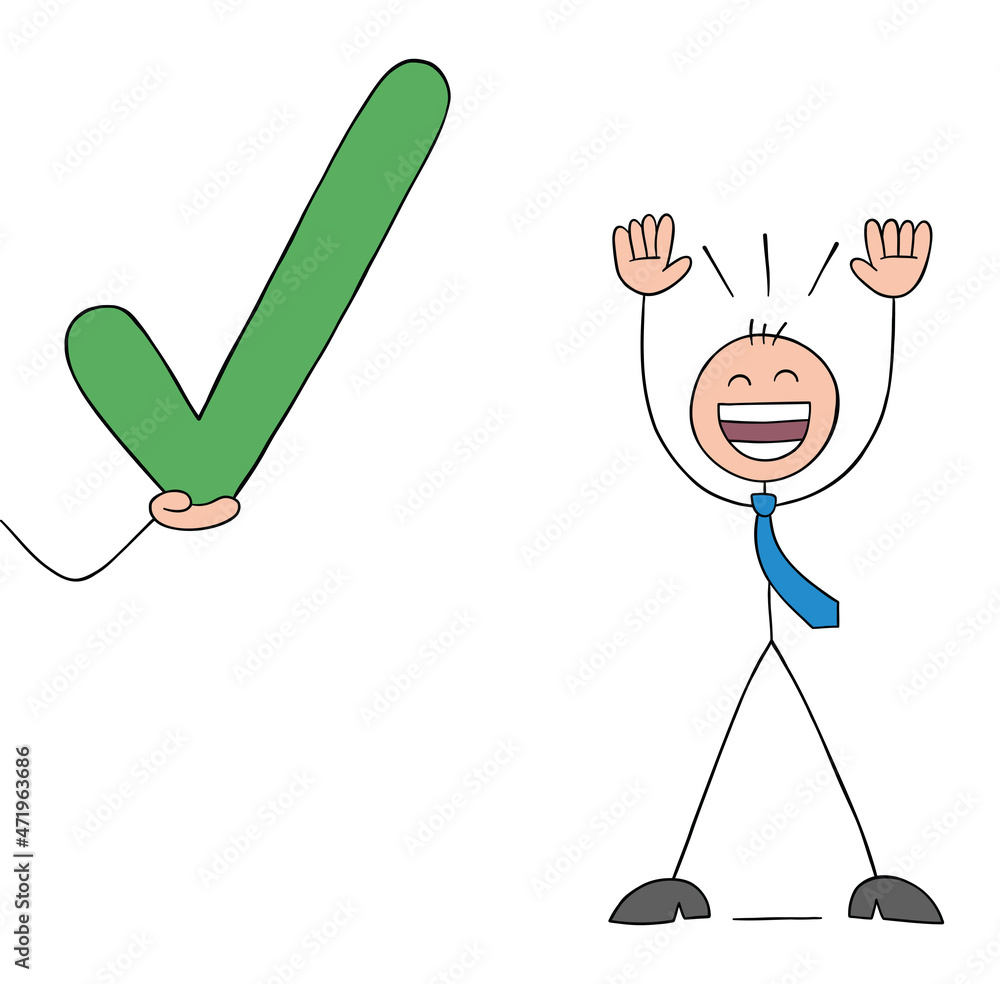 Approve, stickman businessman was approved and very happy, hand drawn ...