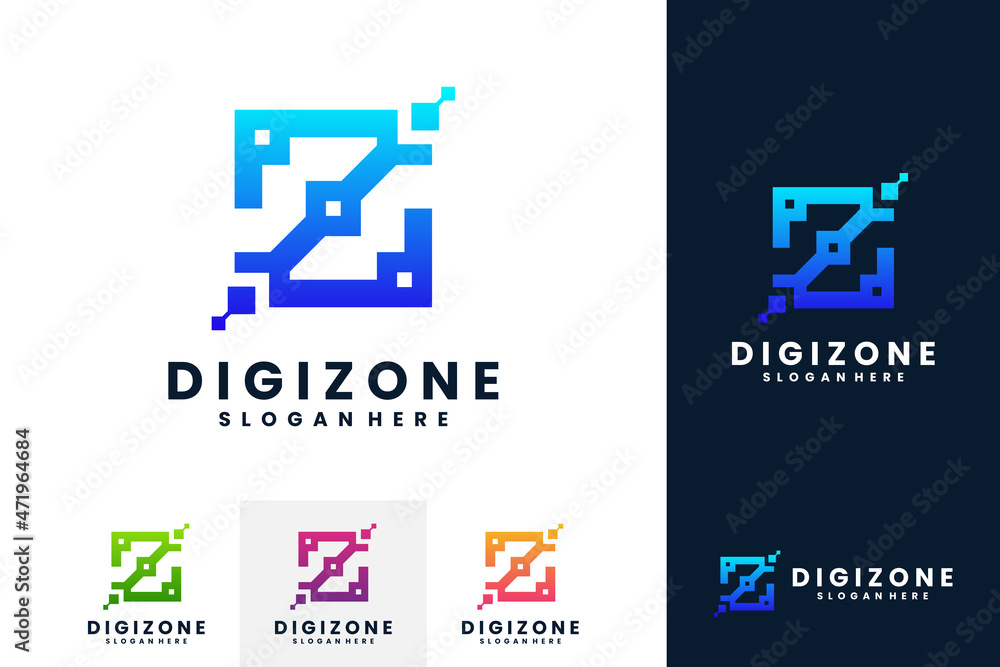 Digital Zone logo vector. Abstract letter Z and digit 2 technology logo ...