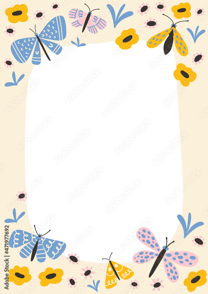 Butterfly floral letter frame. Cute pastel border with butterflies ...