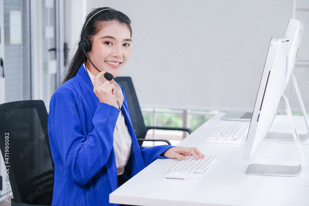 beautiful asian woman working call center operator with headset in office or workplace Stock ...