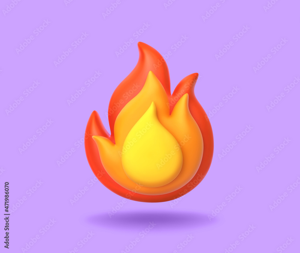 Cartoon fire flame isolated on purple background. Clipping path ...