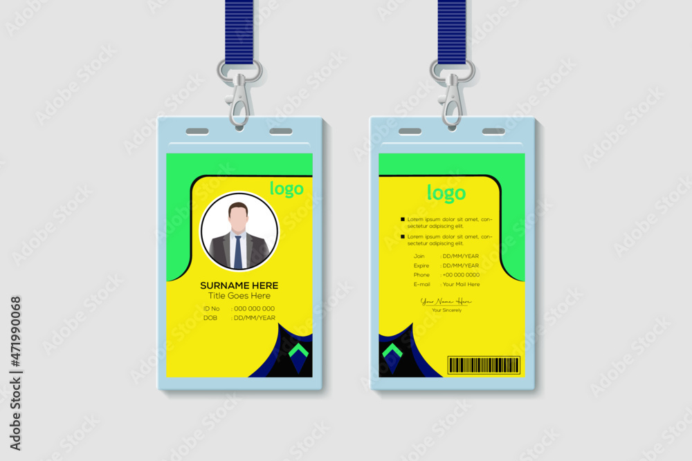 Office Vertical Double-sided ID Card Template. Flat Identity Card ...