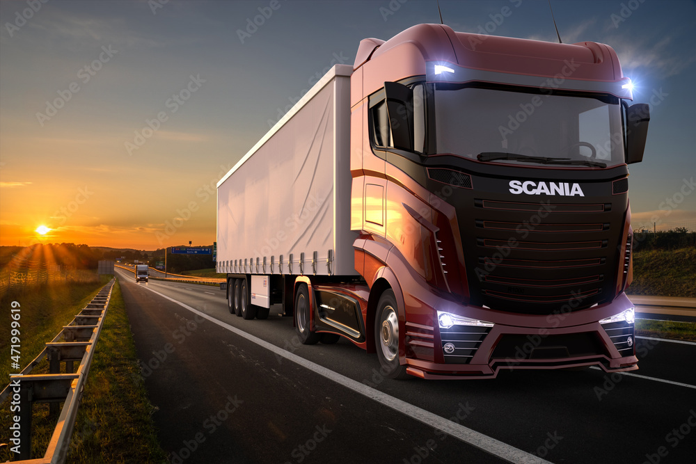 Scania truck on the highway Stock Photo | Adobe Stock