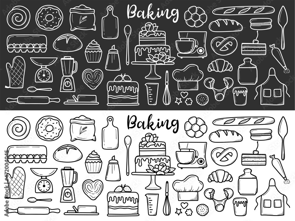 MobileInsulated baking set. Cute hand drawn kitchen utensils and baked ...