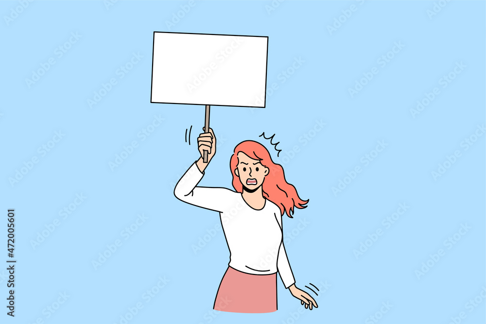 Confident woman activist with placard in hands protest against gender ...