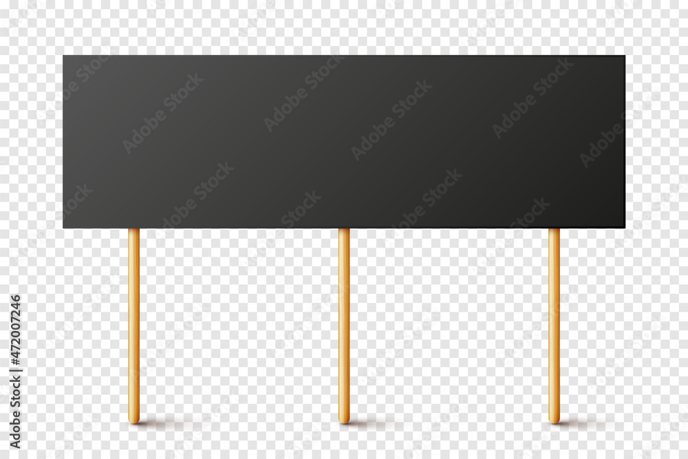 Blank black protest sign with wooden holder. Realistic vector ...