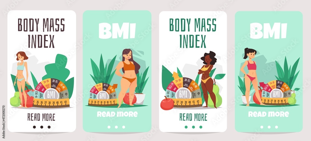 Diverse women with different body mass index, onboarding screens ...